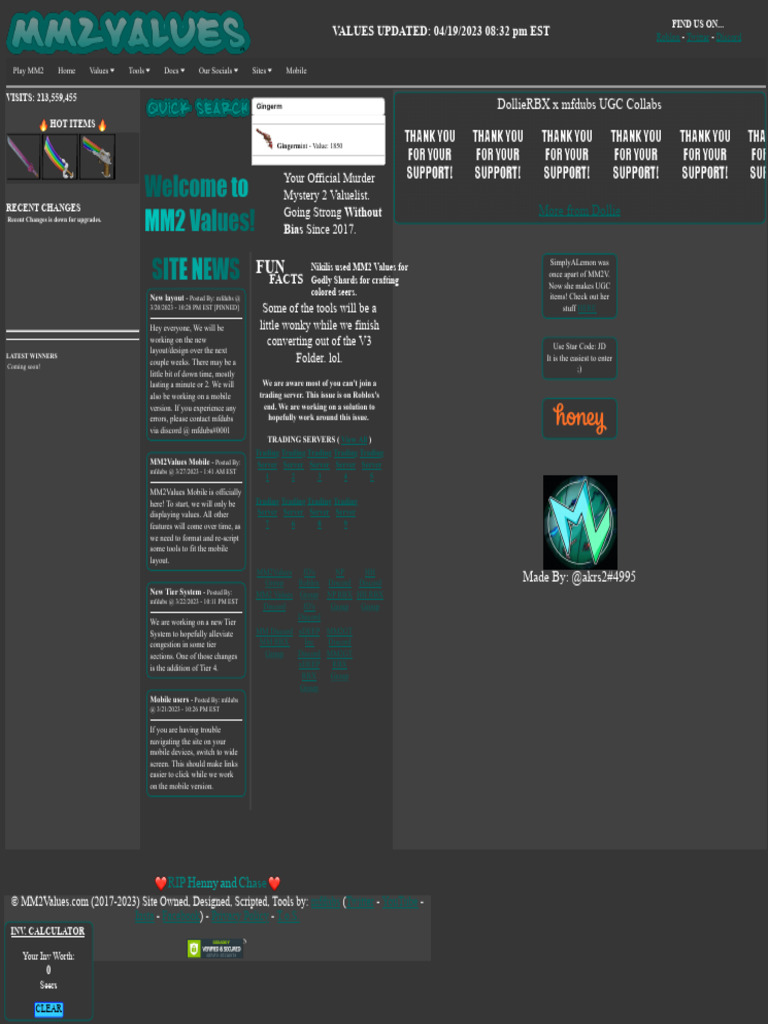 MM2Values.com the Official Murder Mystery 2's Value List | PDF | Cyberspace | World Wide Web