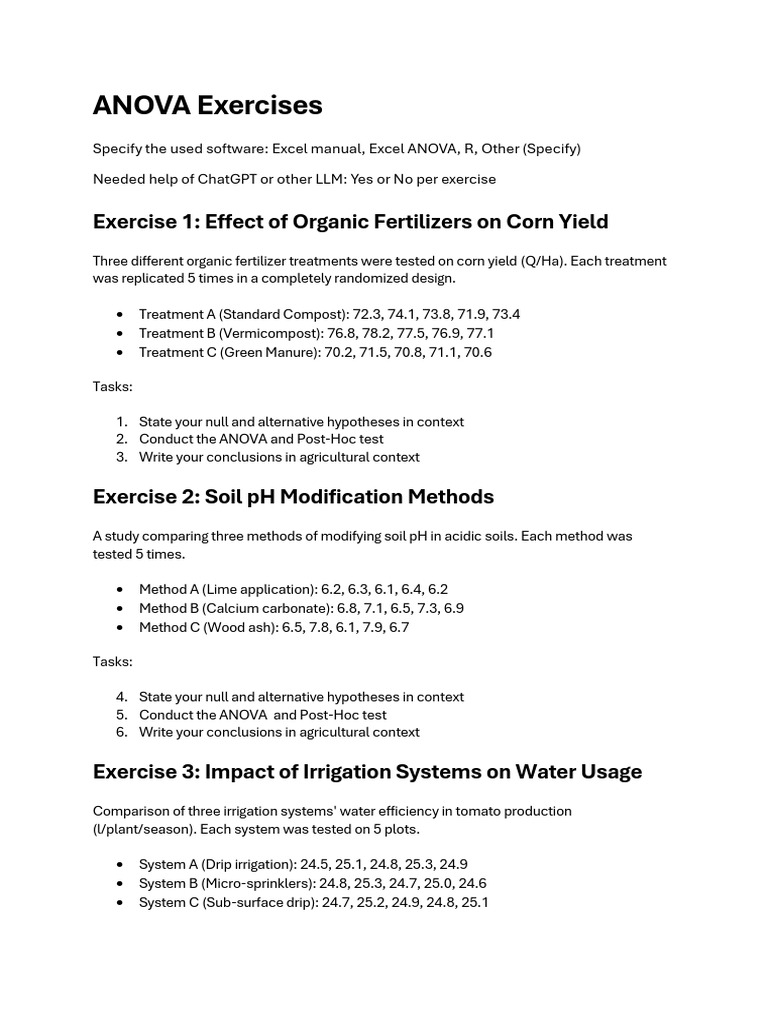 Hands-On ANOVA Exercises | PDF | Analysis Of Variance | Agriculture