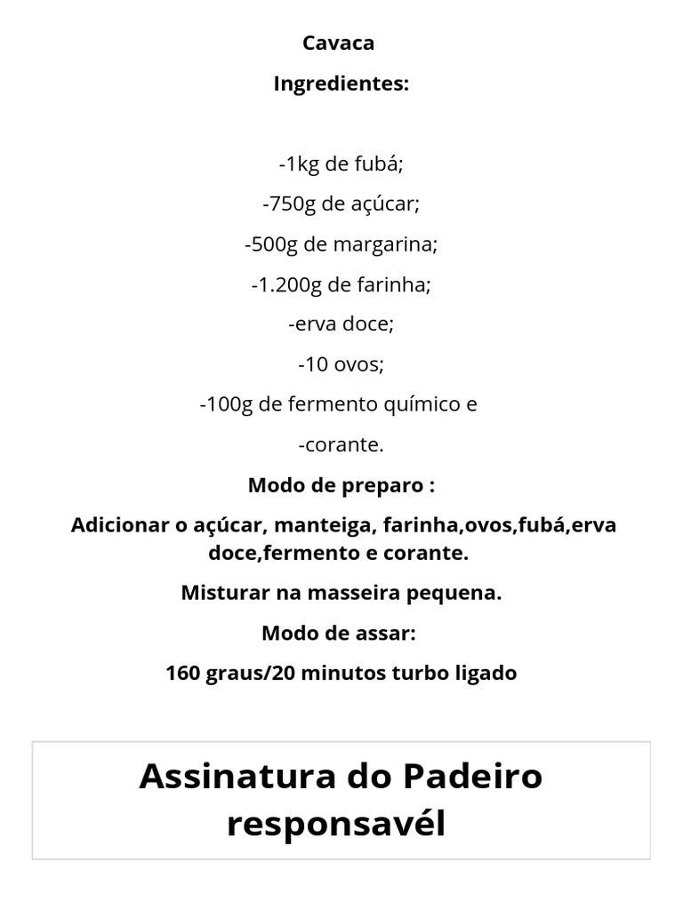 Receita de Cavaca: Delícia de Fubá e Açúcar | PDF