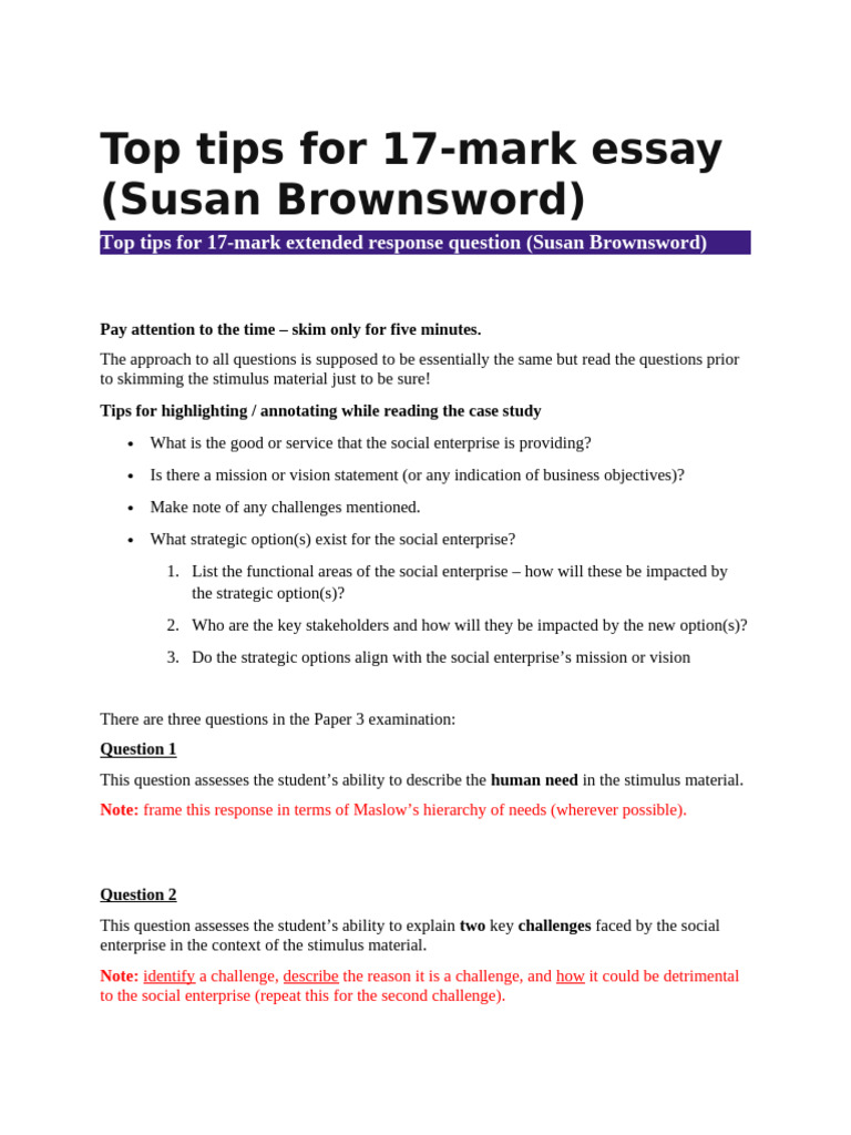 Tips for Writing a 17-Mark Essay | PDF | Social Enterprise | Paragraph