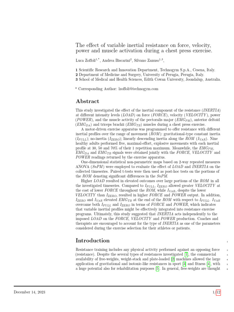 The Effect of Variable Inertial Resistance On Force Velocity Power and ...