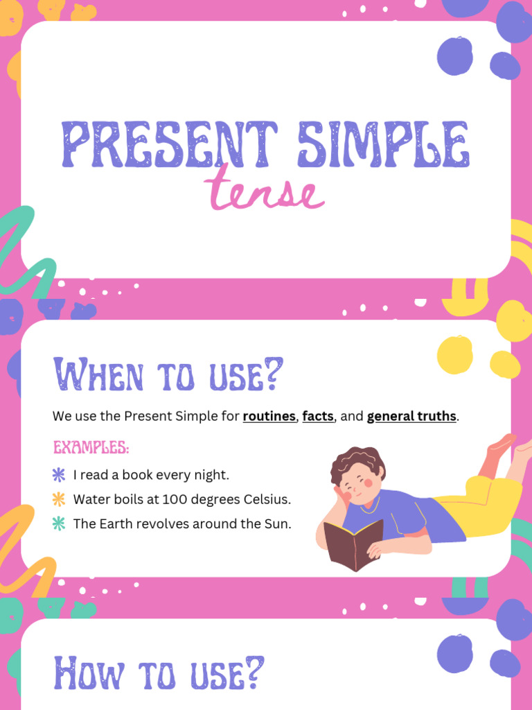 Present Simple Tense Presentation in Pink Purple Orange Cute Style | PDF