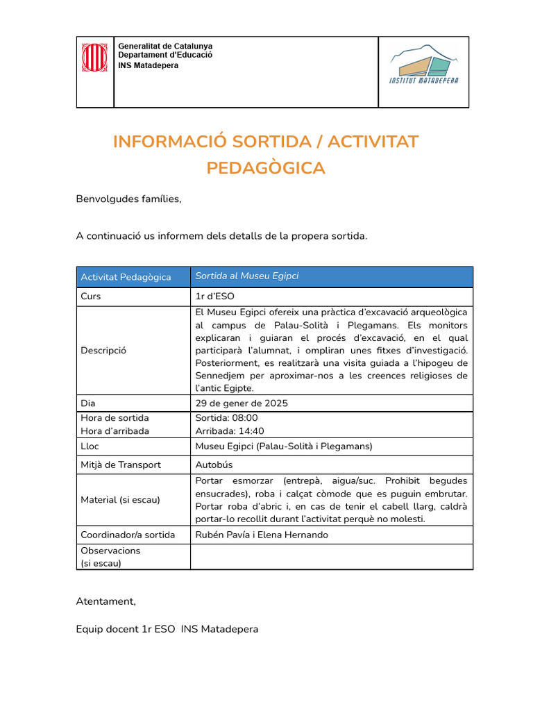 Sortida Museu Egipci Gener 24 | PDF