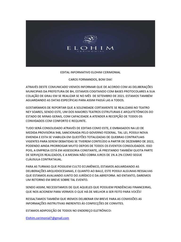 Edital Informativo Elohim Cerimonial | PDF