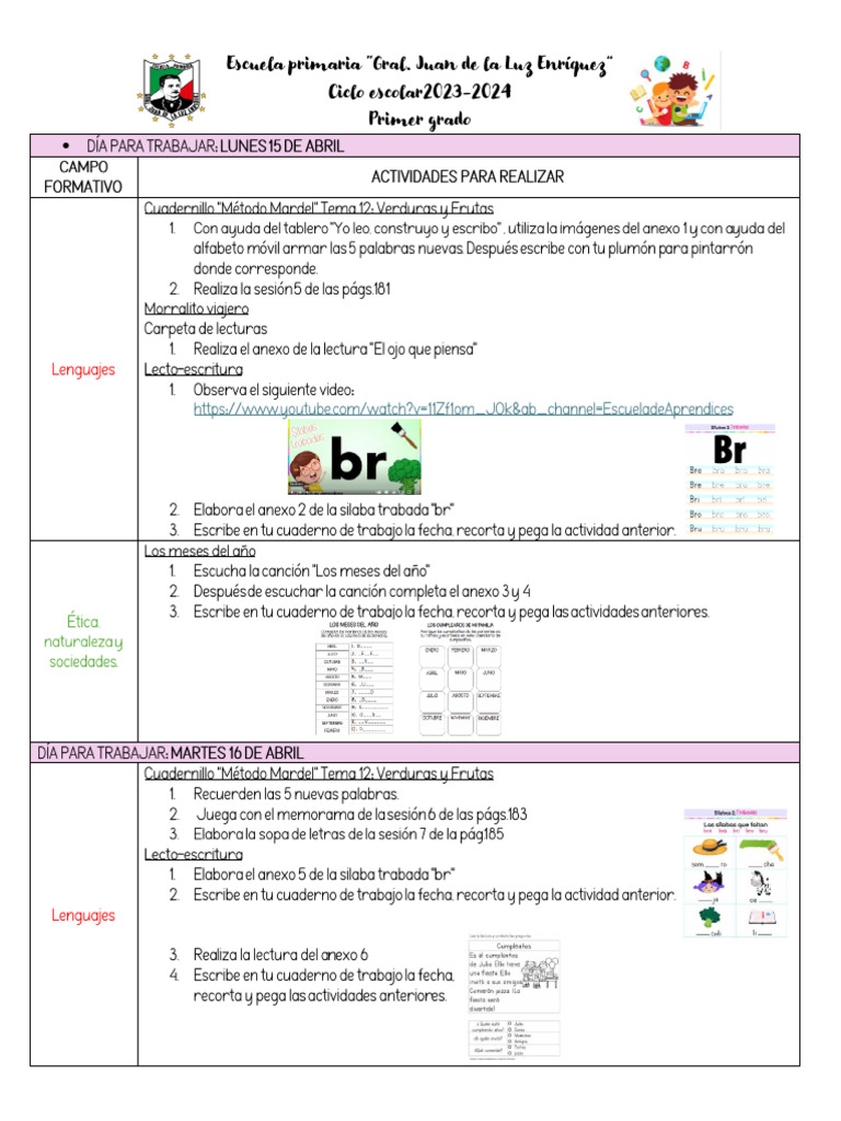 Guion de Trabajo Semana 2-Del 15 Al 19 de Abril | PDF