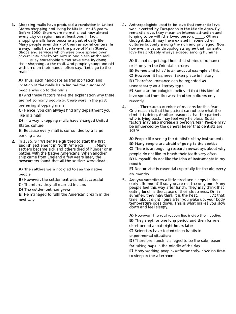 Paragraph Completion Test PDF | PDF | Homer | Romance (Love)