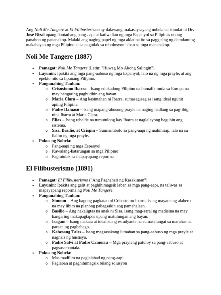 Ang Noli Me Tangere at El Filibusterismo ay dalawang makasaysayang ...