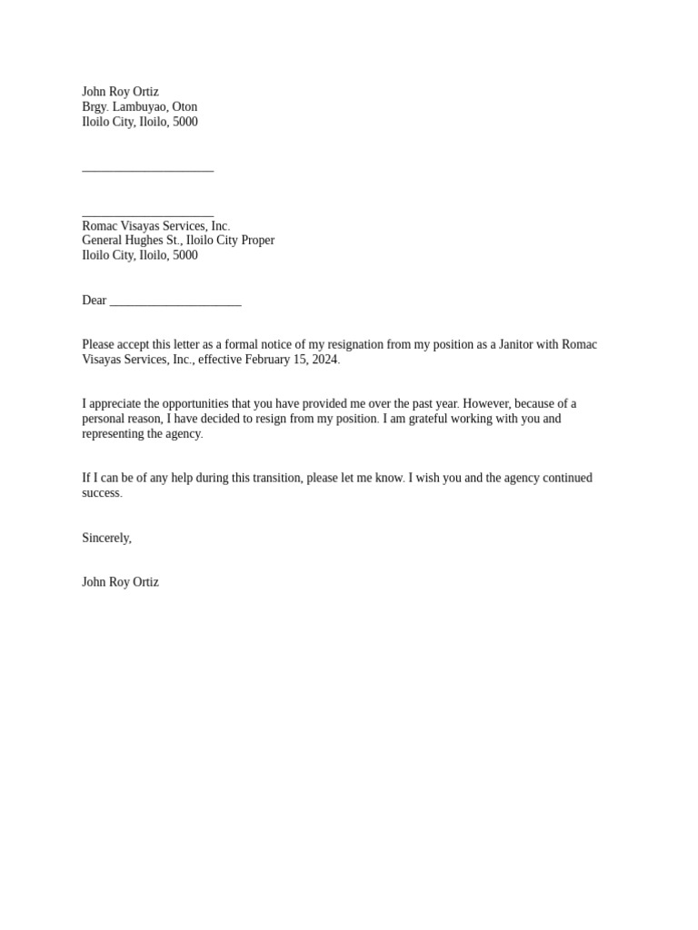 Resignation Letter | PDF