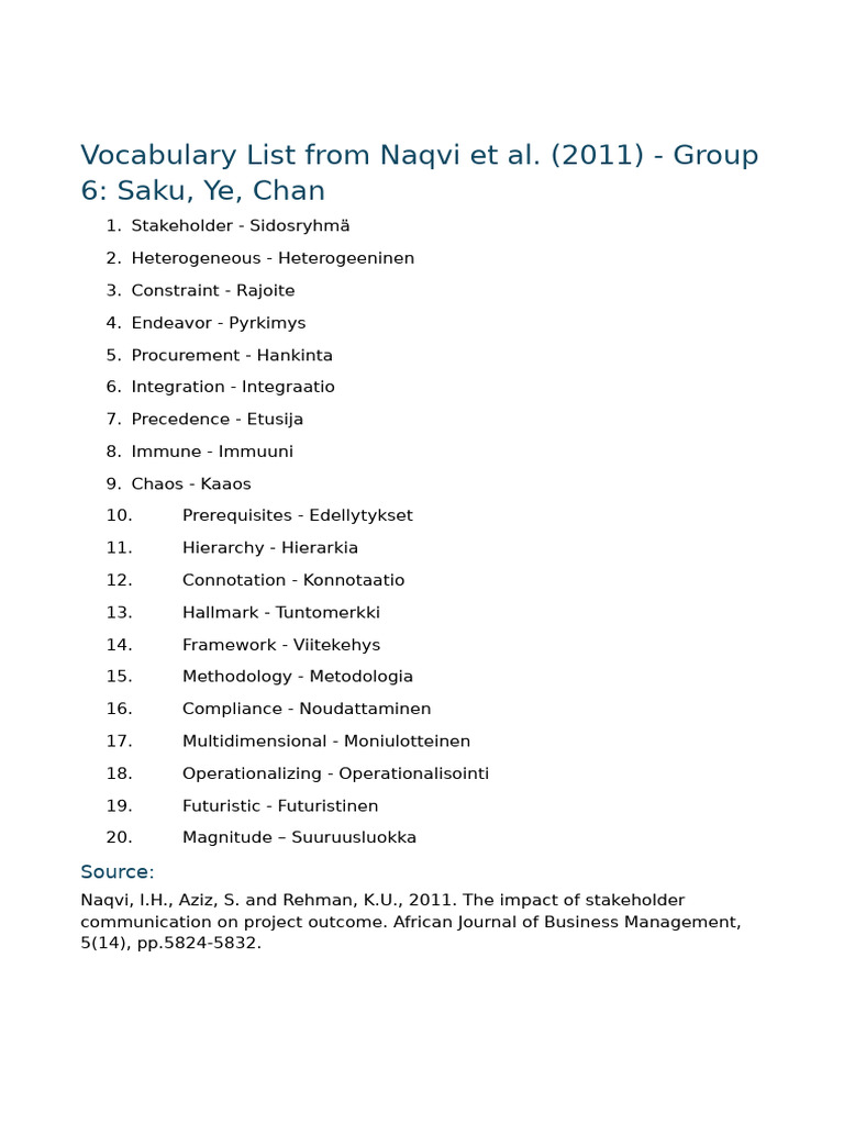 Vocabulary List For Engl For Managers | PDF