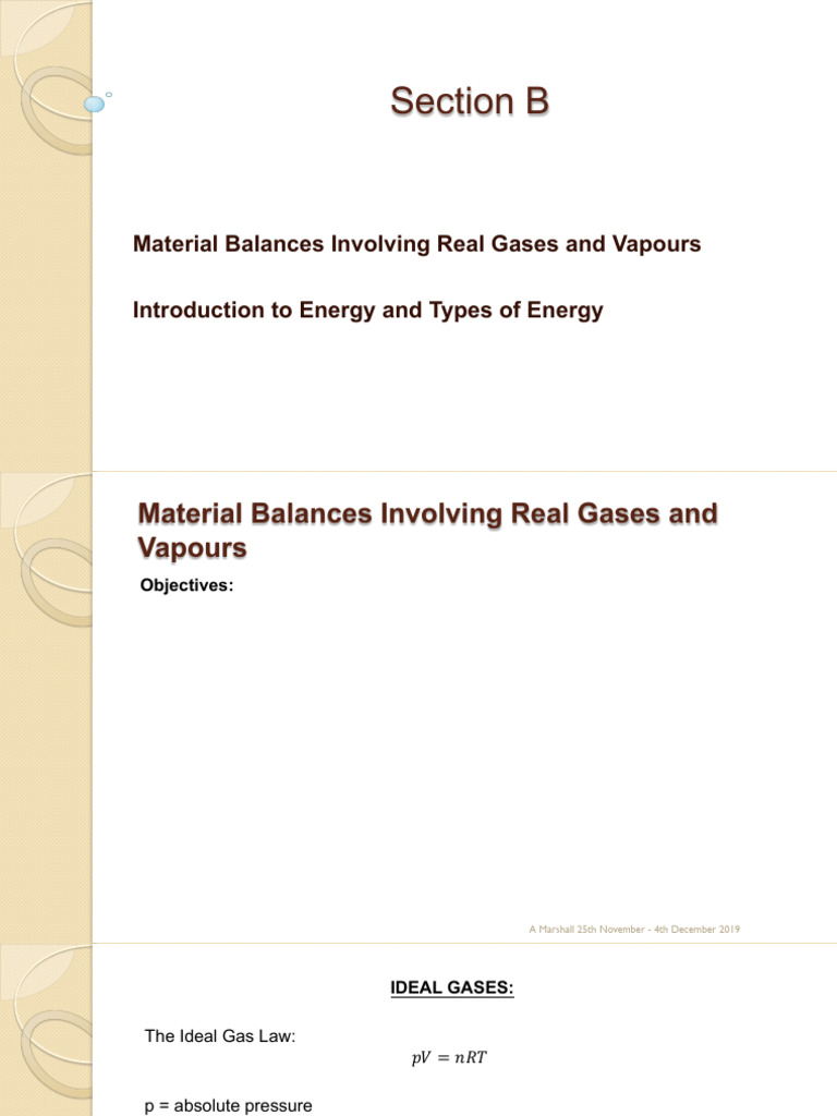 Section B - Real Gases and Intro To Energy | PDF | Heat | Gases