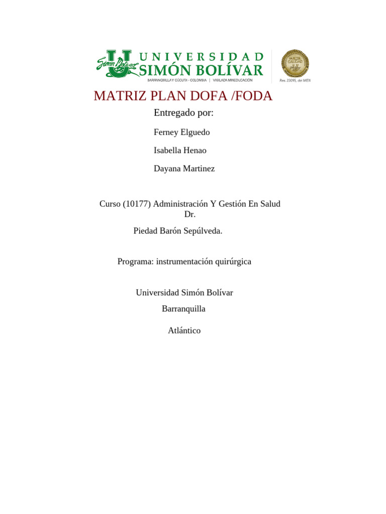 Matriz DOFA - FODA 1 | PDF | Análisis FODA