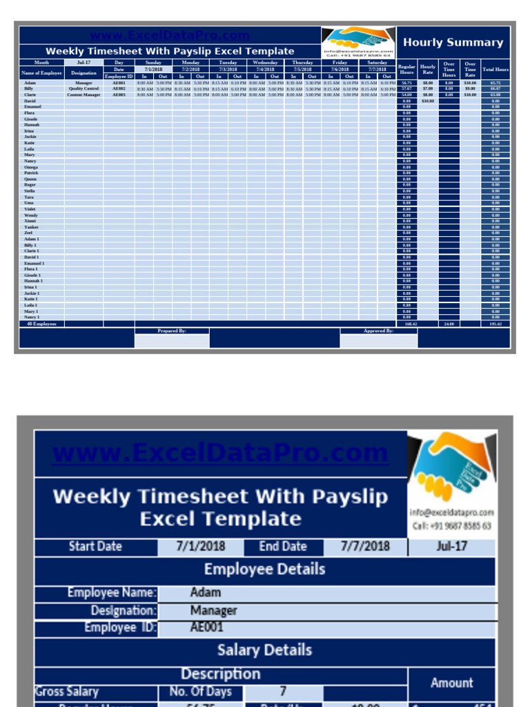 Weekly Timesheet With Payslip Excel Template | PDF | Payments | Taxes