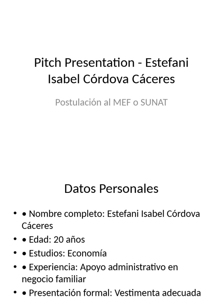 Pitch Presentation Estefani Cordova | PDF | Experiencia | Pensamiento