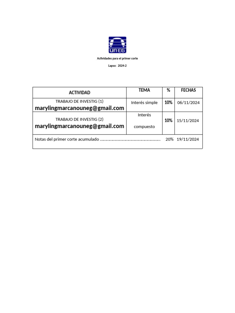 Actividades Primer Corte 2024-2 | PDF
