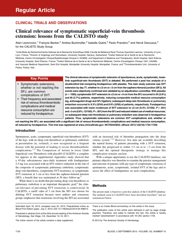 Clinical Relevance of Symptomatic Superficial Vein Thrombosis Extension ...