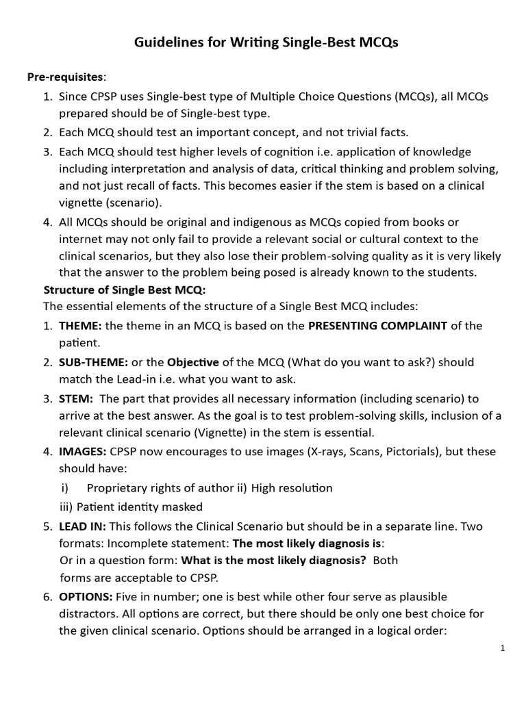 MCQs Handout Guidelines | PDF | Multiple Choice | Diseases And Disorders