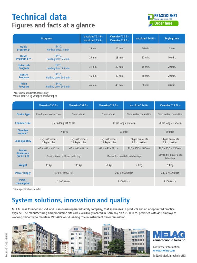 Vacuklav 24bl Melag Data Sheet | PDF