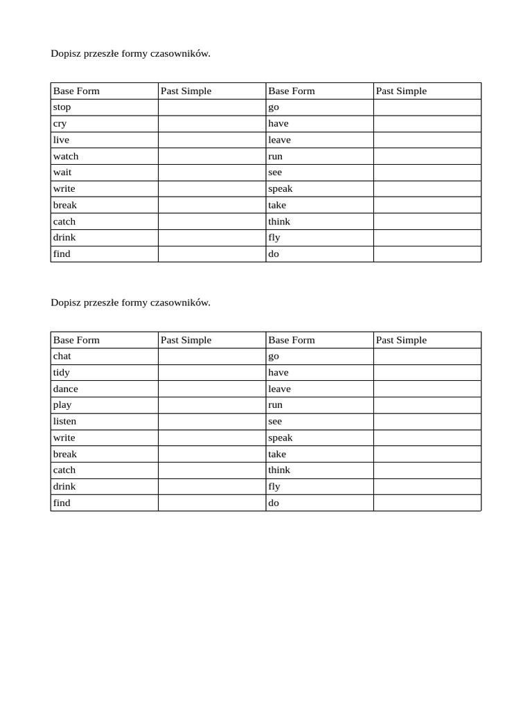 Past Simple Forms of Verbs Exercise | PDF