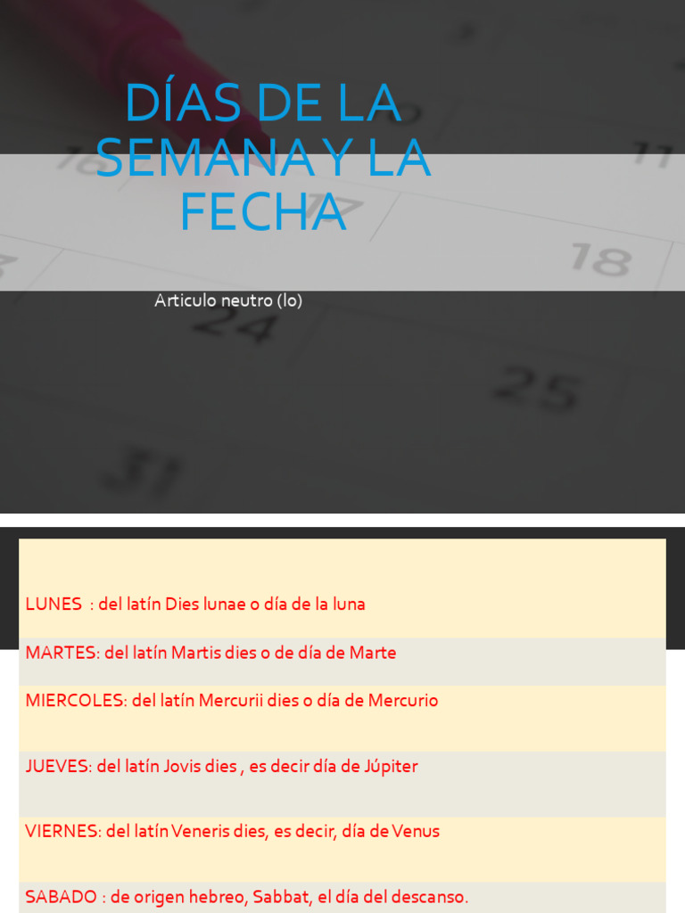 Días de La Semana y La Fecha | PDF | Adjetivo | latín