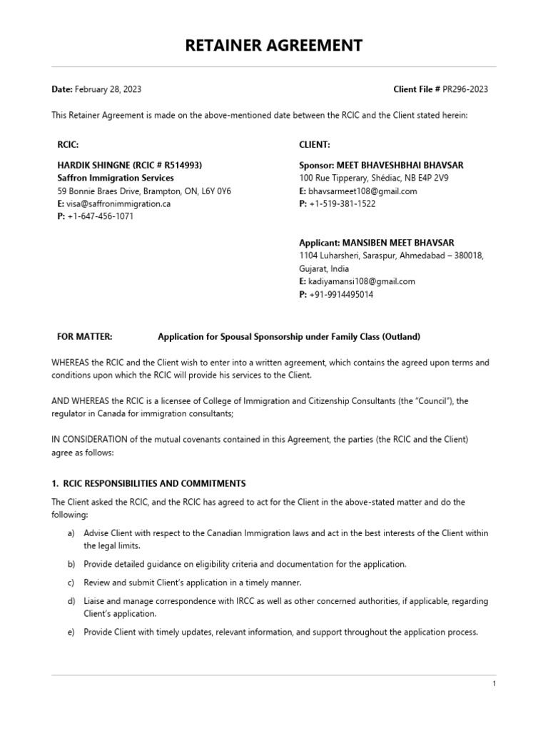 Retainer Agreement - Meet and Mansiben, Feb 28, 2023 | PDF ...