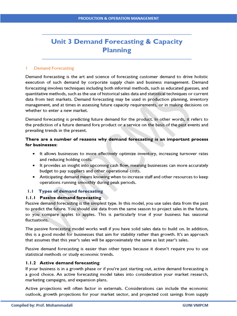 Unit 3 Demand Forecasting | PDF | Inventory | Forecasting
