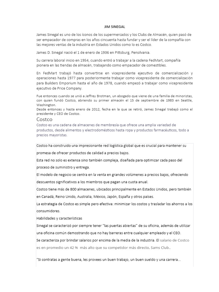 Jim Sinegal: Fundador de Costco y su Éxito | PDF | Costco | Supermercado