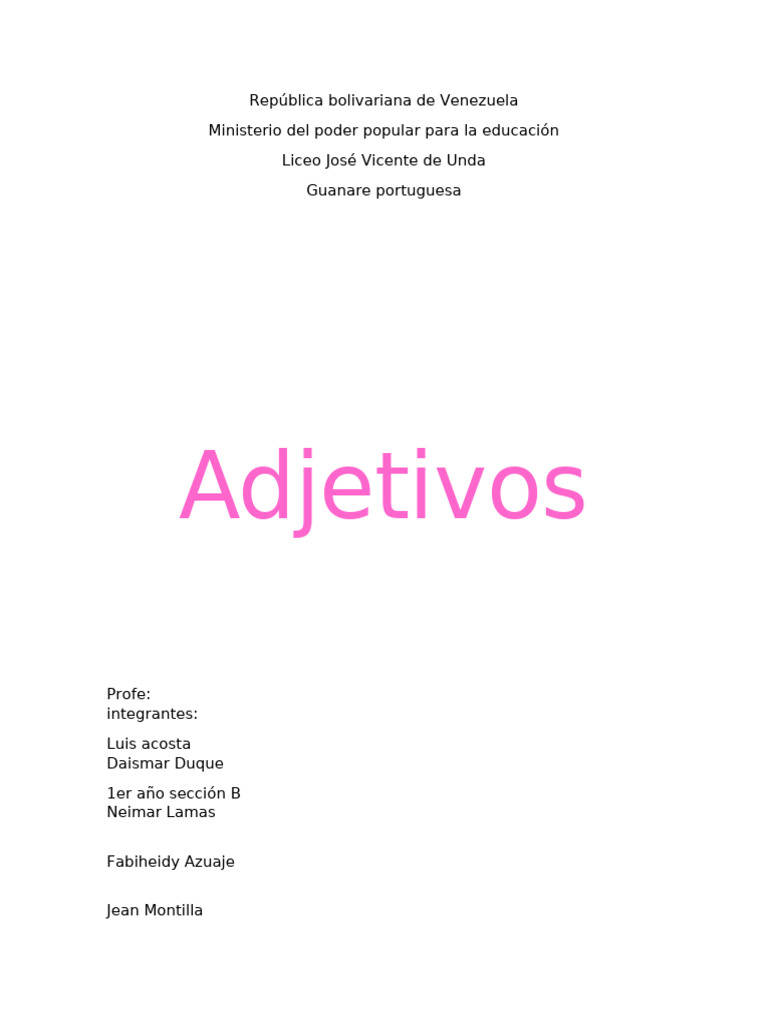 Guía completa sobre adjetivos en español | PDF | Adjetivo | Género ...