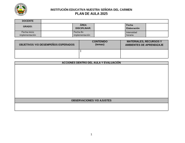 Formato Plan de Aula 2025-1 | PDF