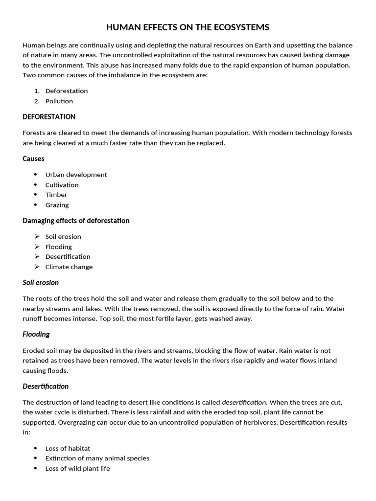 HUMAN EFFECTS ON THE ECOSYSTEMS | PDF | Greenhouse Effect | Soil