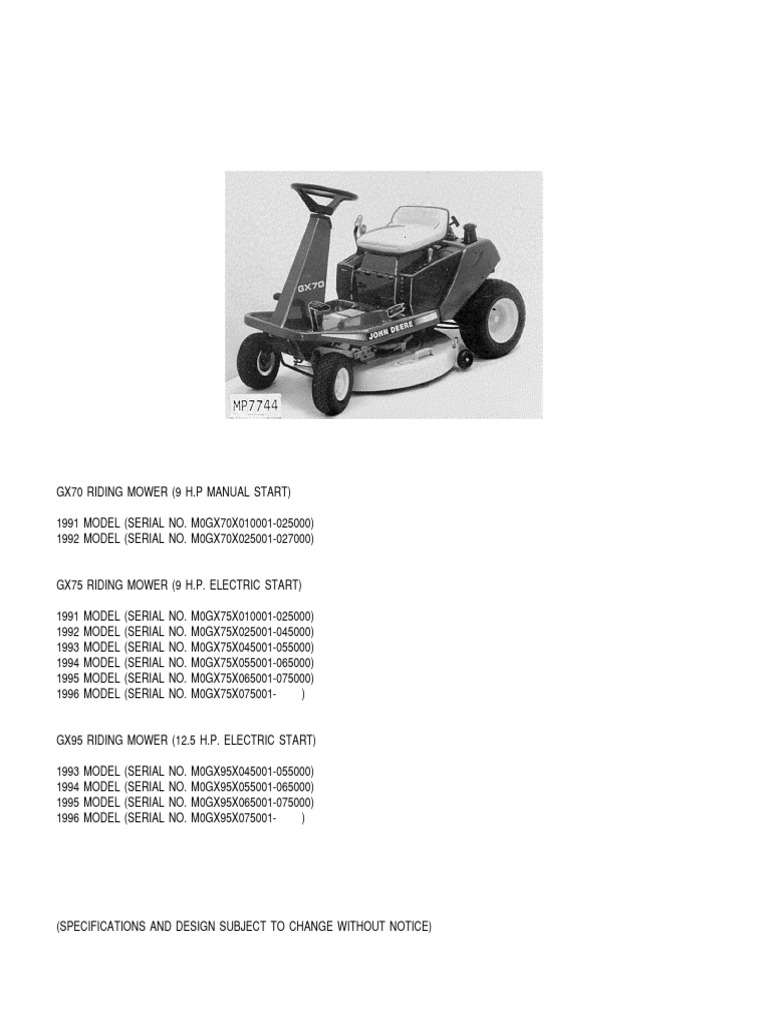 GX70 GX75 GX95 Riding Mower Manual | PDF | Tractor | Screw