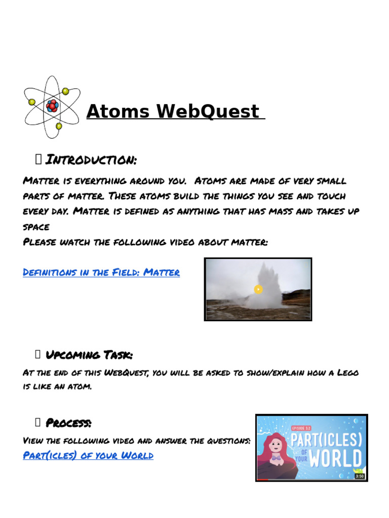 Kastel's Atoms Digital Webquest | PDF | Atoms | Atomic Nucleus