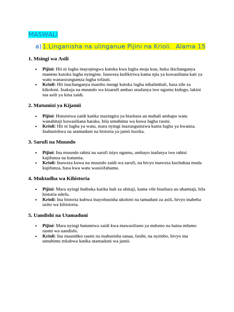 kiswahili assignment final | PDF