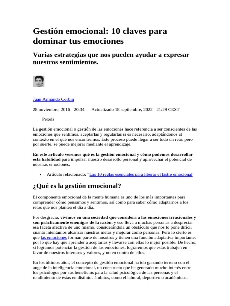 Gestion Emocional | PDF | Las emociones | Inteligencia emocional