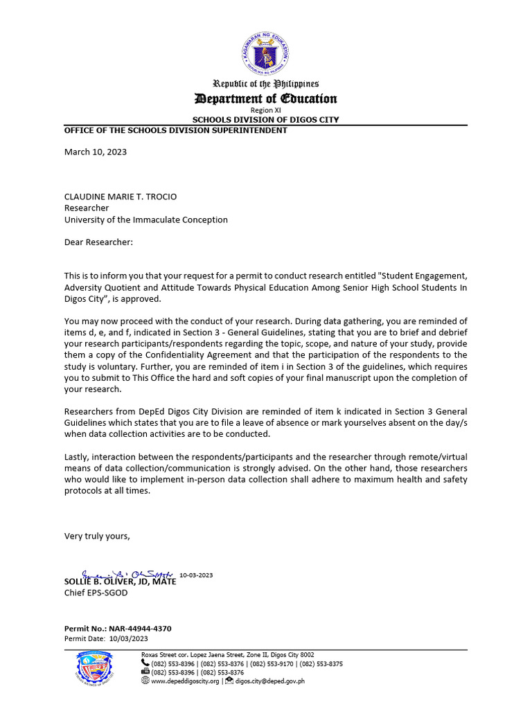 Claudine Permit To Conduct Research A4-Template 3-10-2022 | PDF ...