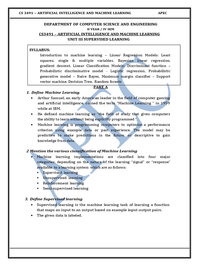 AI_UNIT_3 | PDF | Machine Learning | Linear Regression