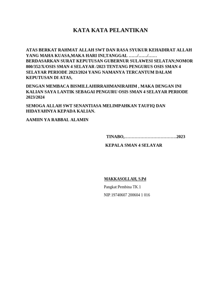 Kata Kata Pelantikan | PDF