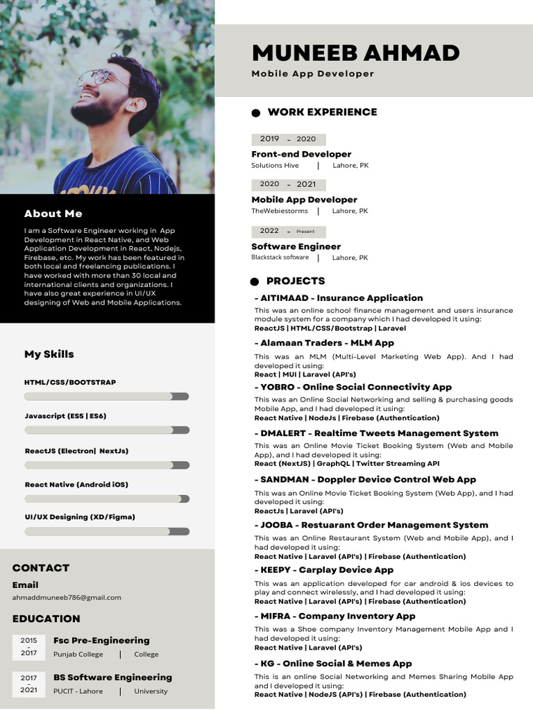 Muneeb's Resume | PDF | Mobile App | Mobile Software