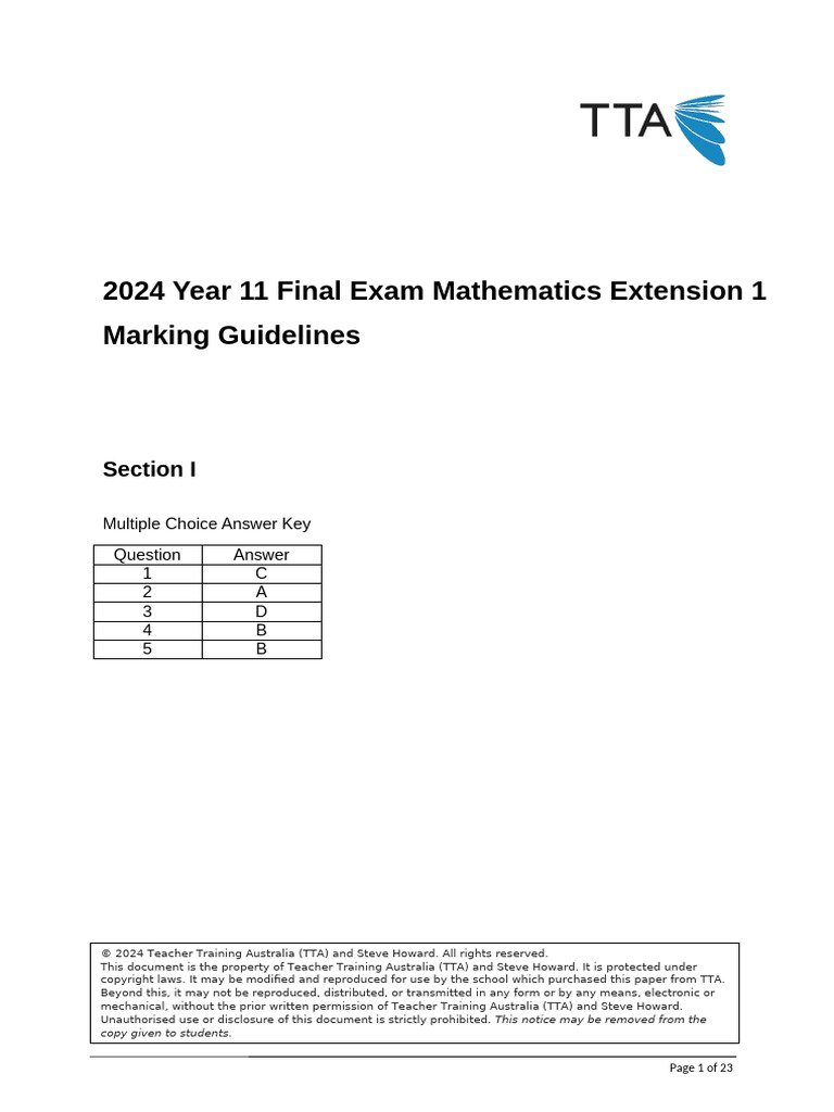 2024 11EXT1 Marking Guidelines and Mapping Grid | PDF | Mathematics