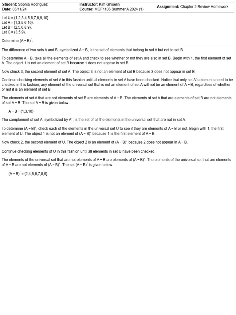 Chapter 2 Review Homework-Sophia Rodriguez | PDF