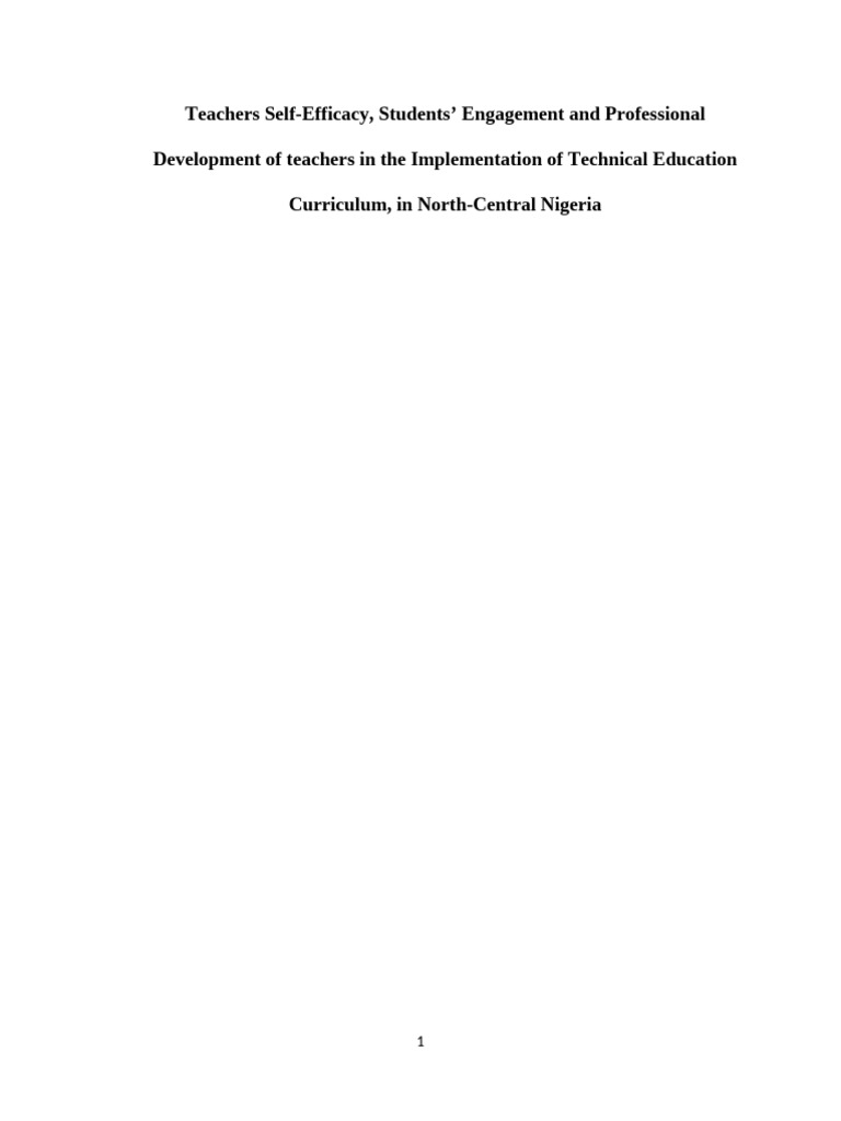 Teachers Self-Efficacy, Students' Engagement and Professional Development of Teachers in The ...
