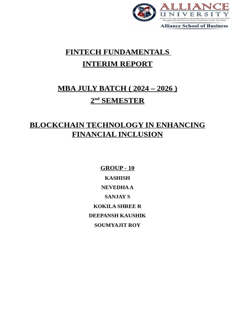 Fintech Interim Report - Group 10 | PDF | Financial Inclusion | Microcredit