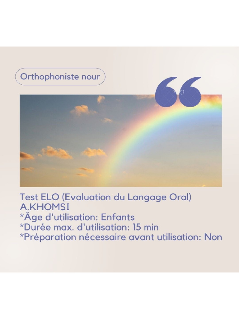 Test ELO (Evaluation Du Langage Oral) A.KHOMSI | PDF