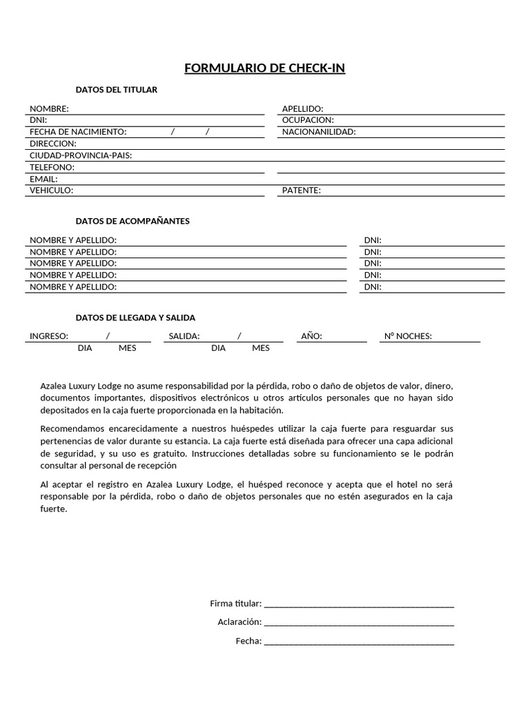 FORMULARIO DE CHECK-IN 2 | PDF