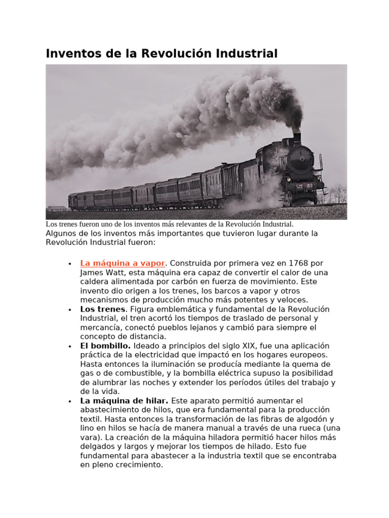 Inventos Clave de la Revolución Industrial | PDF