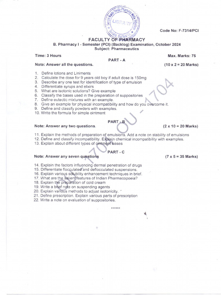 B.pharmacy-sem-1 pvq | PDF | Titration | Chemistry