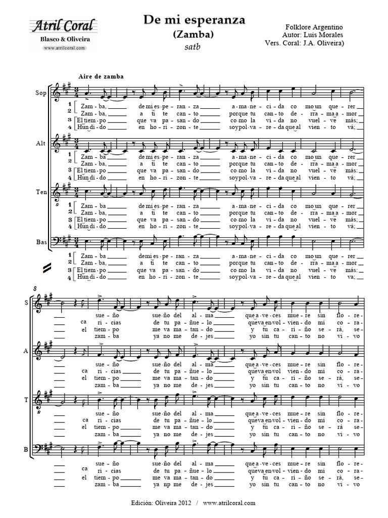Zamba de mi esperanza: Letra y Edición | PDF