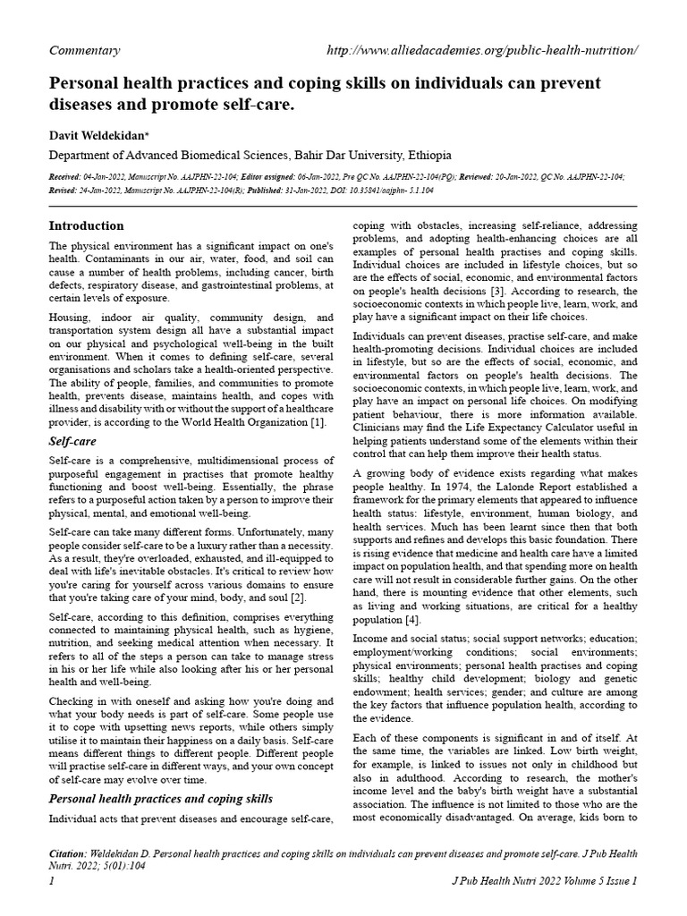 Personal Health Practices and Coping Skills On Individuals Can Prevent ...