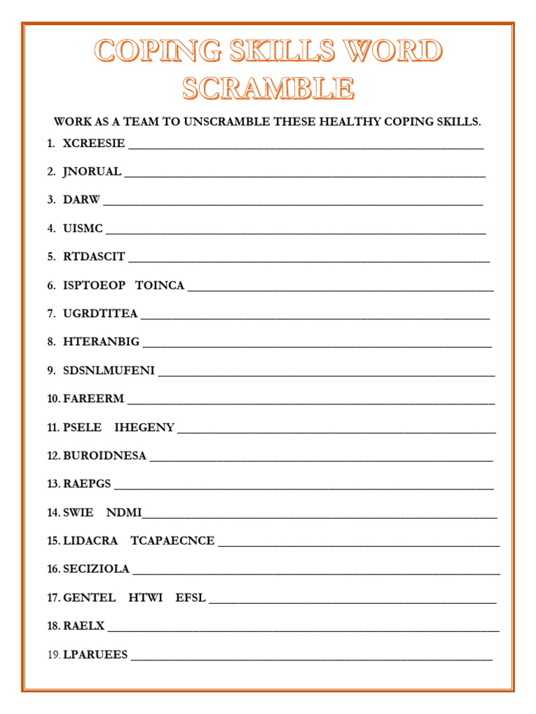 Coping Skills Word Scramble | PDF | Psychology | Mental Health