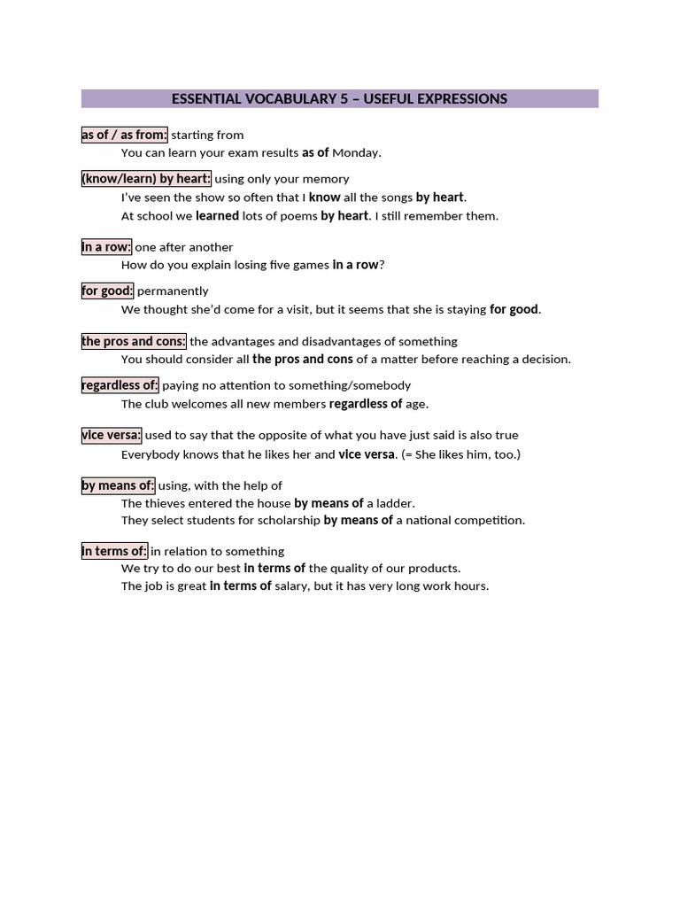 Essential Vocabulary: Useful Expressions | PDF