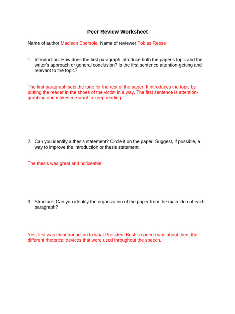 Peer Review of Madison Ebersole's Paper | PDF